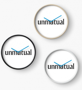 UNMUTUAL CLOCK BLACK ON WHITE- AQUA HANDS (CHOICE OF FRAME COLOUR ...